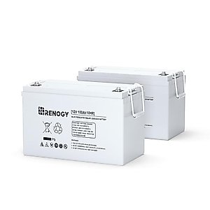 Renogy Deep Cycle AGM Battery 2-Pack 12 Volt 100Ah, 3% Self-Discharge Rate, 2000A Max Discharge Current, Safe Charge Most Home Appliances for RV, Camping, Cabin, Marine and Off-Grid System