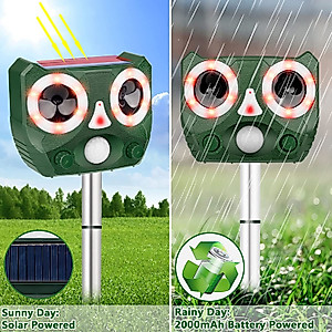 New Solar Powered Ultrasonic Animal Repellent, Ultrasonic Animal Repeller Outdoor, Waterproof Cat Deterrent Outdoor Dog Repellent, Animal Deterrent Devices Repel Foxes, Rabbits, Raccoons, Deer, Skunk