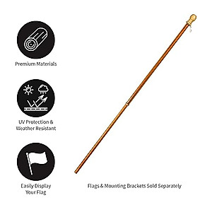 Evergreen Solid Wood 56" Flag Pole | Single Holder Ring Clip and Spinning Anti-Wrap Tube | Outside Wall Mounted | House and 3'x5' American Flags with Sleeve or Grommets | Residential or Commercial | Pole Only