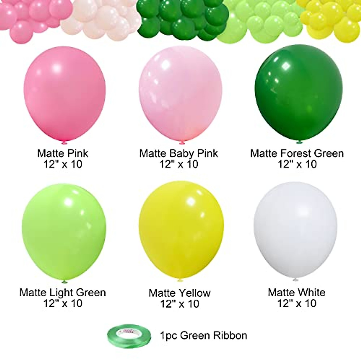 Nobledecor Pink and Green Balloons, 60pcs Pink Balloons 12 Inch Green Balloons, Green and white Balloons Latex Jungle Balloons Garland Kit for Party Birthday Decorations, Pink Green Balloon Arch