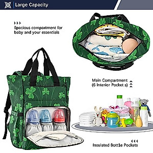 Clover St Patricks Diaper Bag Backpack for Baby Boys Girls Multifunction Baby Essentials Travel Tote with Stroller Straps & Bottle Storage Baby Diaper Bag for Dads Moms Hiking Shopping Traveling