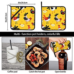 Pot Holders Set of 2 Chicken Kitchen Heat Resistant Square Coaster Pot Holders and Oven Mitts Sets for Cooking ,Baking ,BBQ, Baking