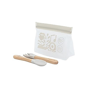 PAPERCLIP Silicone Beech Spoon/Fork Set in Mushroom with Resusable Snack Bag
