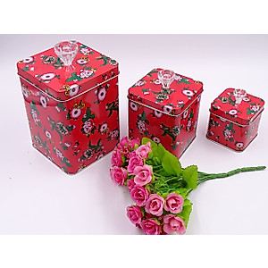 hadaaya Square Red Tin Can Empty Cube Steel Box Storage Container with Crystal Knob for Powder Treats, Gifts, Favors, Loose Tea, Coffee and Crafts, Mini Portable Small Storage Kit, Valentine Day Gift