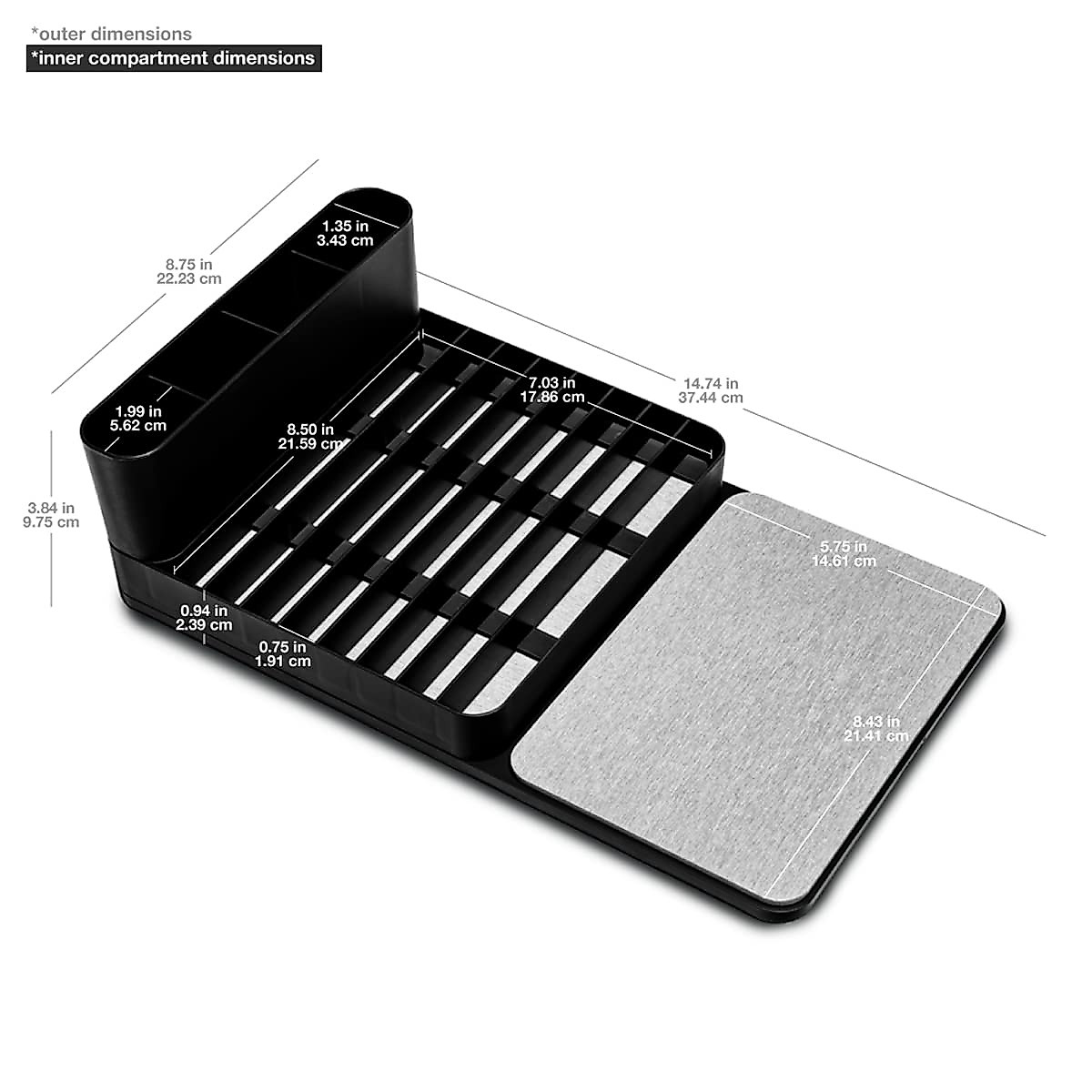 madesmart Dish Rack, Drying Stone Collection, Accelerates Moisture Evaporation, Natural & Mineral Materials, Non-Slip Base, Carbon