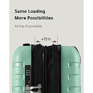 LUGGEX Carbon Fiber Pattern 24 Inch Luggage with Spinner Wheels- Impact-Resistant PP Material - High Rebound Toughness & Anti-Explosion Zipper (Green Luggage)