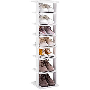 YOUDENOVA 7 Tiers Vertical Shoe Rack, Wooden Shoe Storage Stand, Space Saving Vertical Shoe Organizer, Entryway Shoes Tower, Modern Shoe Rack Organizer