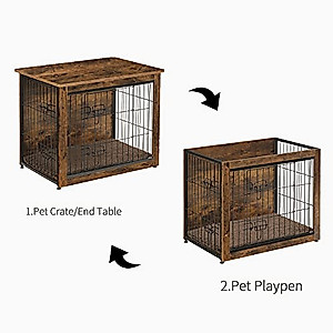 DWANTON Dog Crate Furniture with Cushion, Wooden Dog Crate Table, Double-Doors Dog Furniture, Indoor Dog Kennel, Dog House, Dog Cage Medium, 32.5" L