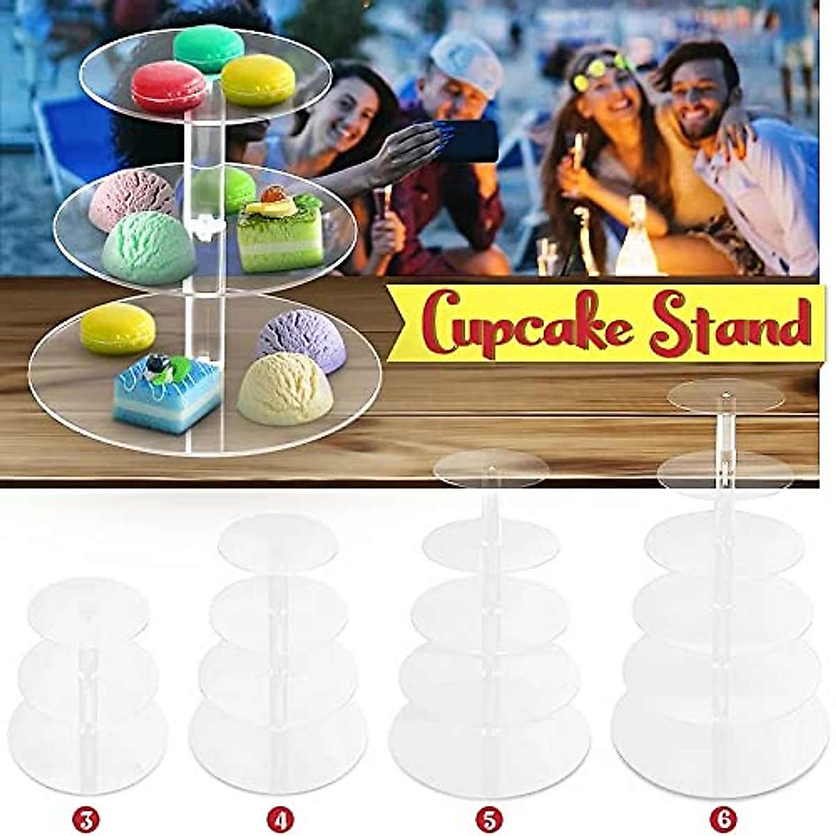 ZXJJ 3/4/5/6 Tier Clear White Round Cup Cake Stand Acrylic Cupcake Stand Supplies Display Tower Wedding Birthday Party Decoration (6 Tiers)