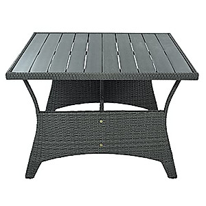 DHPM 6 Pieces Patio PE Wicker Furniture Set Outdoor Brown Rattan Sectional Conversation Sofa Chair with Storage Table and Beige Cushions, for Garden, Yard, Deck, Black