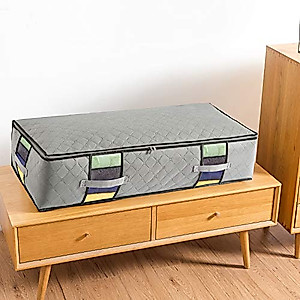 Extra-Large Under Bed Storage Bags Containers [4pack] Thickened 3 Ply Fabric Under Bed Storage Organizers with Reinforced Handles Strong Zipper Breathable Zippered Organizer For Bedrooms, (Grey)