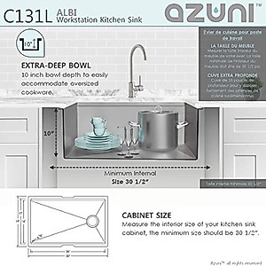 AZUNI 30 inch x 19 inch Single Bowl Undermount 16G Reversible Kitchen Ledge Workstation Sink with Grid, Luxury Basket Strainer, Drying Rack and Bamboo Cutting Board, C131L