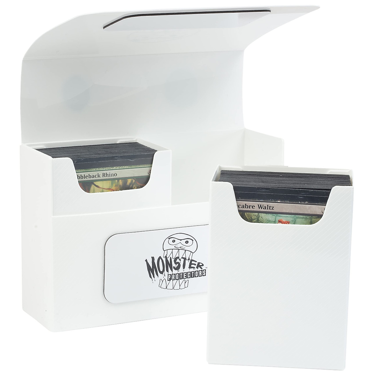 Monster Protectors Magnetic Double Deck Box - White, Holds 150 Gaming TCGs, Self-locking Closure, Compatible w Standard & Smaller Size Gaming Trading Cards, Removable Construction, Christmas Gift