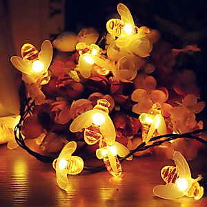Solar Powered String Lights, 30 Cute Honeybee LED Lights, 15FT 8 Modes Starry Lights, Waterproof IP65 Fairy Decorative Lights for Outdoor, Wedding, Homes, Gardens, Patio, Party, (Warm White)