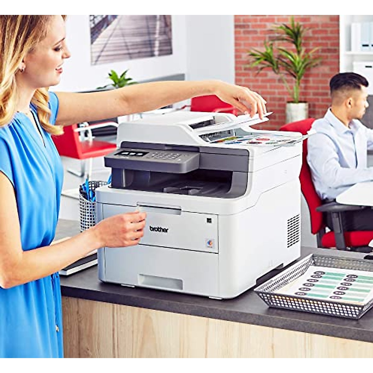 Brother MFC-L3710CW Compact Digital Color All-in-One Laser Printer, Print Scan Copy Fax, Wireless Printing, 19 ppm, Built-in Wireless, 600x600DPI, 512 MB, Bundle with Cefesfy Printer Cable