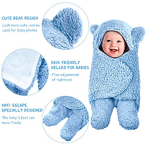 Tatuo 2 Set Newborn Plush Swaddle Blankets Cute Swaddle Hooded Swaddle Blanket Baby Boys Girls Receiving Hooded Sleeping Bag Infant Sleep Swaddling (Blue, Gray)