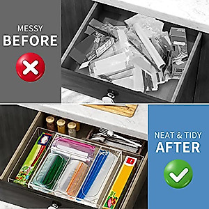 NPPLUS Bag Storage Organizer, Acrylic Expandable Kitchen Drawer Holder, Premium Food Storage Bags Dispenser For Gallon, Quart, Sandwich, Snack Freezer Bags and Fits 12" Length Wrap Rolls