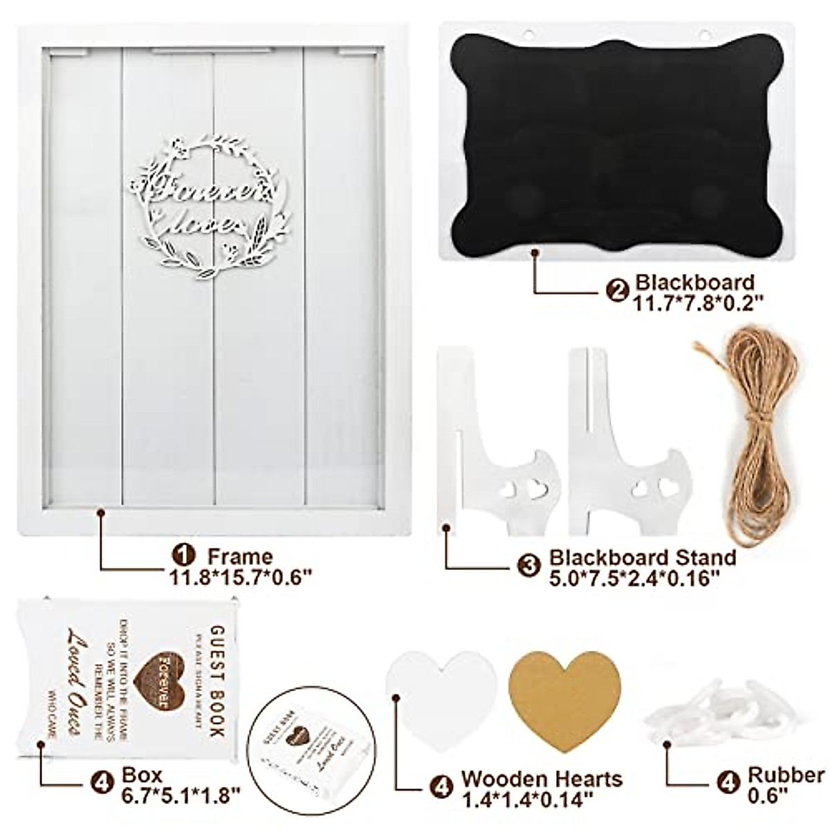 Yeghujar Wedding Guest Book Alternative, 80Pcs Gold & White Wooden Hearts for Guest Book, Pen Sign Drop Wooden Frame and Blackboard, Rustic Guest Book Alternative Wedding Signs Reception Decorations