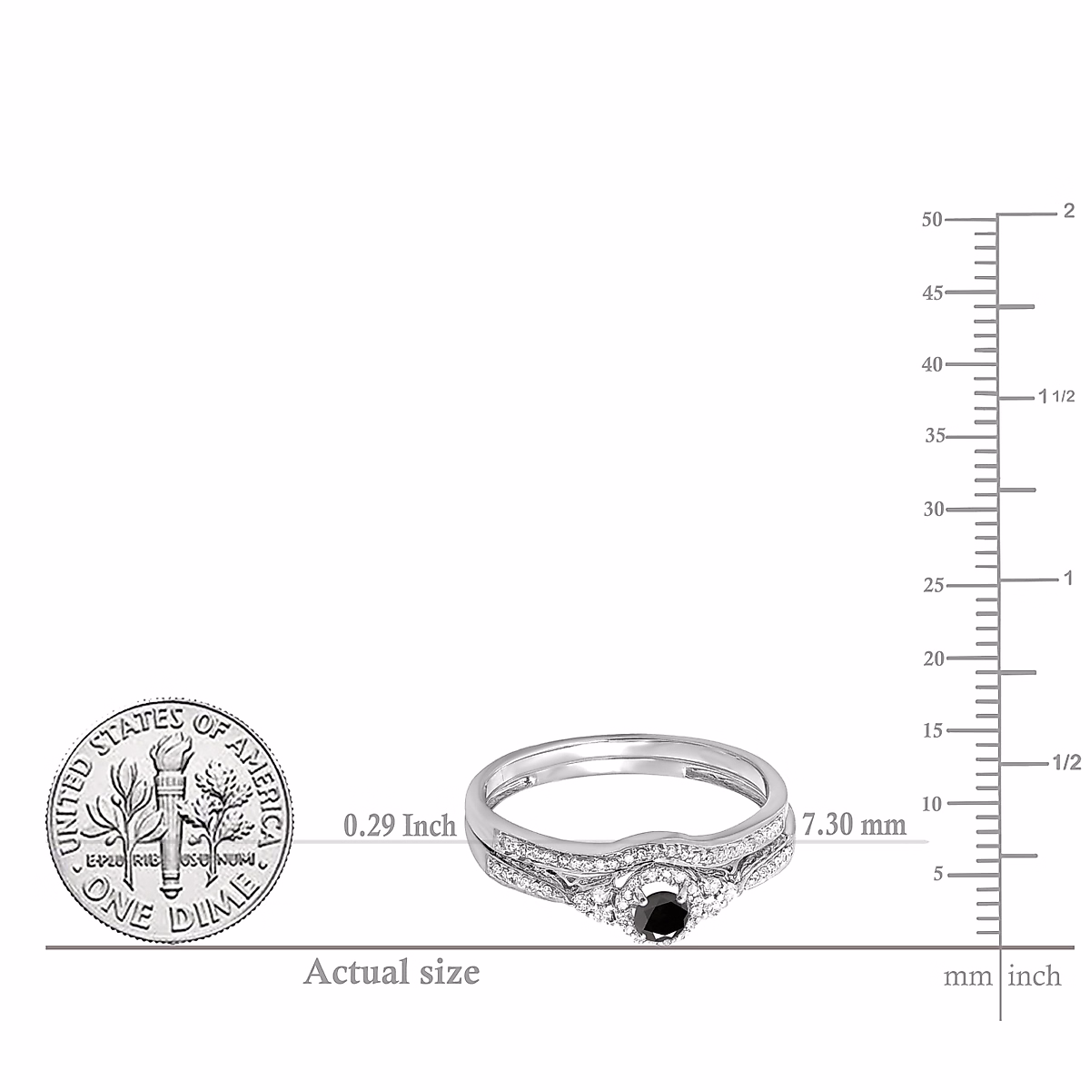 Dazzlingrock Collection 0.33 Carat (Ctw) 14k Round Black And White Diamond Women Halo Style Bridal Engagement Ring Matching Band Set 1/3 CT, White Gold, Size 7