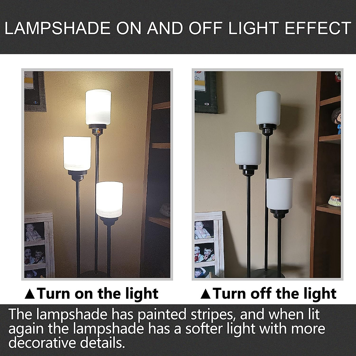 White Line Painted Glass Shade, Cylinder Globe replacement for Vanity Light, Chandelier (white, 3 Pack)