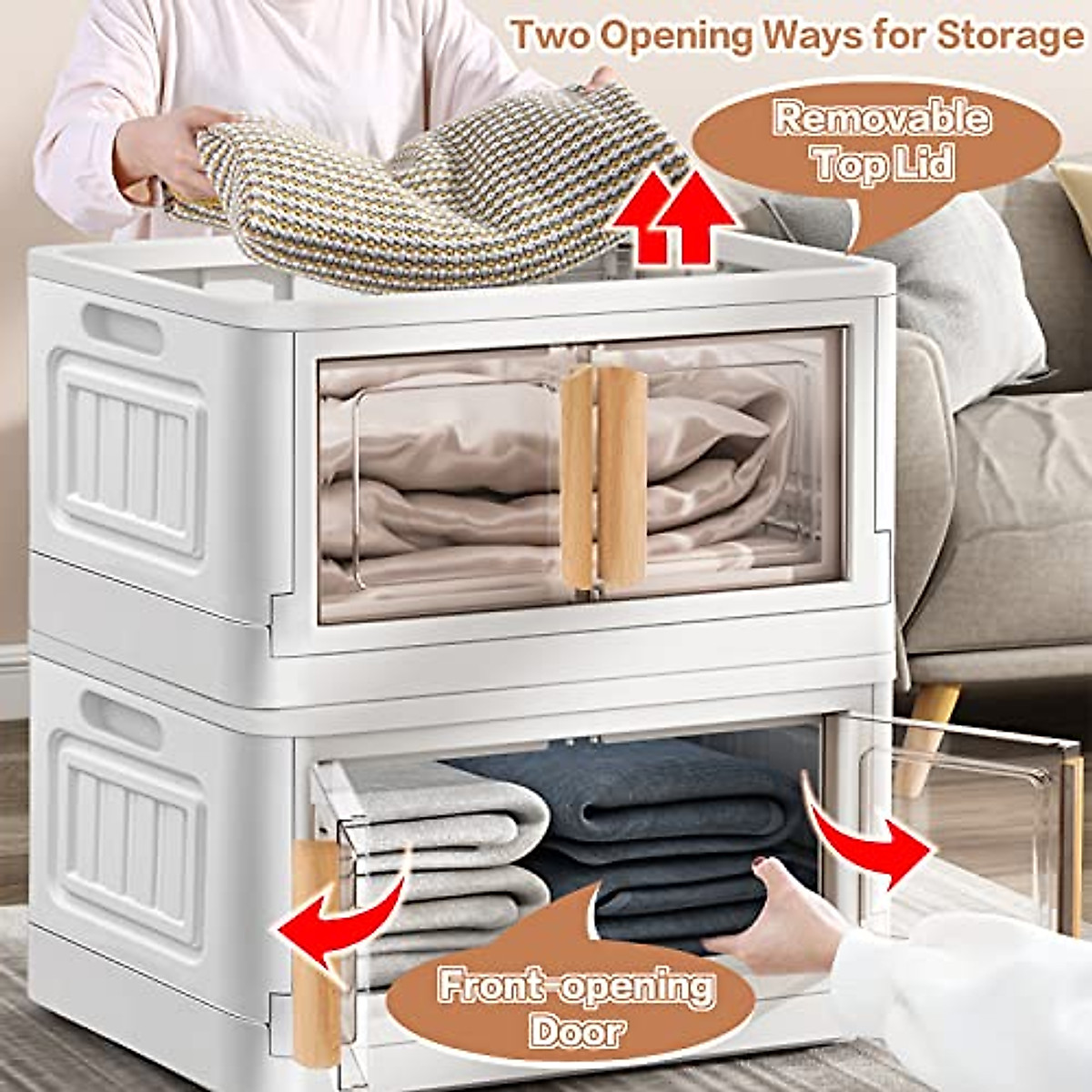 3 Packs Storage Bins with Lids, FODIENS Stackable Plastic Storage Bins Closet Organizers with Wheels Double Doors, 8.4Gal Collapsible Storage Box Containers for Home Office School Storage (8.4 Gal - 3 Pack)