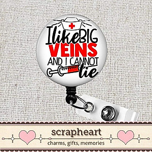 I Like Big Veins and I Cannot Lie Badge Reel, Phlebotomist Badge Reel, Cute Phlebotomy Retractable ID Badge Holder, Phlebotomy Tech Humor