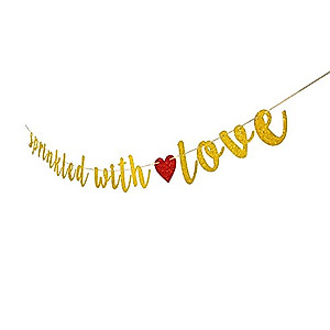 Glitter Gold Sprinkled With Love banner,Sign Garland for Baby Sprinkle,Baby Shower Themed Party Supplies, Gender Reveal Decorations.