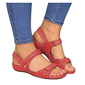 MLAGJSS Women's Platform Sandals wedge wedge sandals low heel wedge slippers with arch support walking sandals women(0524A52 Red,Size 10)