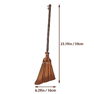 Housoutil Asian Straw Brooms Thai Natural Flower Grass Broom Whisk Broom Retro Kid Sweeping Cleaning Broom Broomstick for Courtyard Garage Kitchen Office Floor