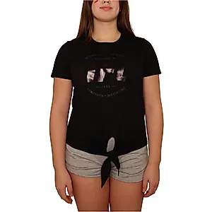 Reebok Womens Tie Front Graphic T-Shirt, Black, Medium