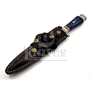 NoonKnives: custom Hand Made Damascus Steel Collectible wavy dagger Knife (blue)