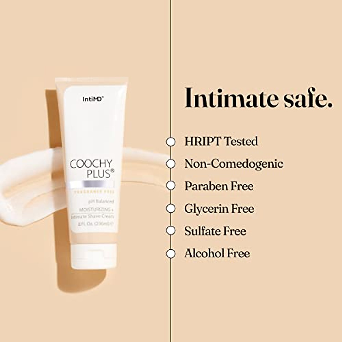 Coochy Plus Intimate Shaving Cream FRAGRANCE FREE For Pubic, Bikini Line, Armpit and more - Rash-Free, Prevents Razor Burns & Bumps, In-Grown Hairs, Itchiness 8oz Tube