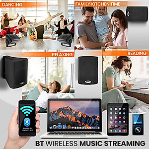 Pyle 6.5'' Wireless BT Streaming Speakers - Pro-Active, Wall Mountable, 100W MAX w/ 2-Way Full Range Stereo Sound Reproduction, Built-in Digital Sound Amplifier, Pair, Elegant Black Color - PDWR69BTB
