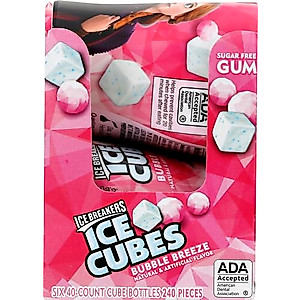 ICE BREAKERS Ice Cubes Bubble Breeze Sugar Free Chewing Gum Bottles, 3.24 oz (6 Count, 40 Pieces)