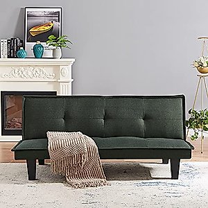 petolovty Modern Fabric Convertible Folding Futon Sofa Bed, Folding Recliner Lounge Futon Couch for Living Room, Loveseats Sofa Bed for Compact Living Room, 64.57x32.28x27.95inch(WxDxH)
