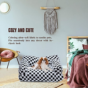 FORMYCATIE Pet Couch Bed, Washable Cat Beds for Medium Small Dogs & Cats up to 25 lbs, Soft Calming Cat Sofa Beds for Indoor Cats Anti-Slip Bottom，Fluffy Cat Couch (White)