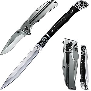 Bundle of 2 Items - 3,5" Blade Pocket Knife - Sharp Folding Knives for Men Women - Tactical Survival Camping Hunting Knofe - Best Pocket Knife for Urban Work Hobby Unboxing - Stocking Stuffers