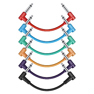 Donner 6 Inch Guitar Patch Colored Cable 6-Pack, TS 1/4" Right Angle to TS 1/4" Right Angle
