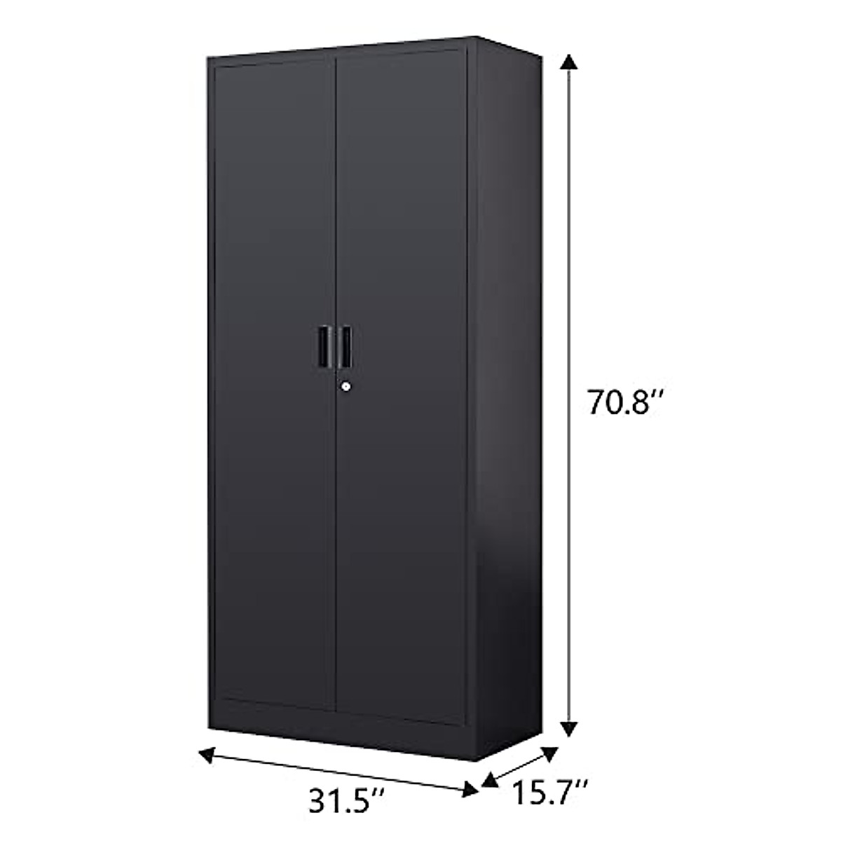 iCHENGGD Metal Storage Cabinet with 2 Door and 4 Adjustable Shelves, 70.8 inch Tall Steel Cabinet for Warehouse, Garage, Home, Office,Easy Assemble Required (Black)