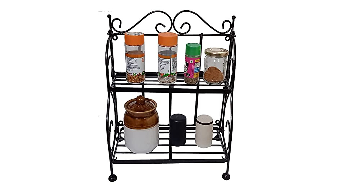 Purpledip 2-Tier Foldable Storage Rack for Kitchen & Bath