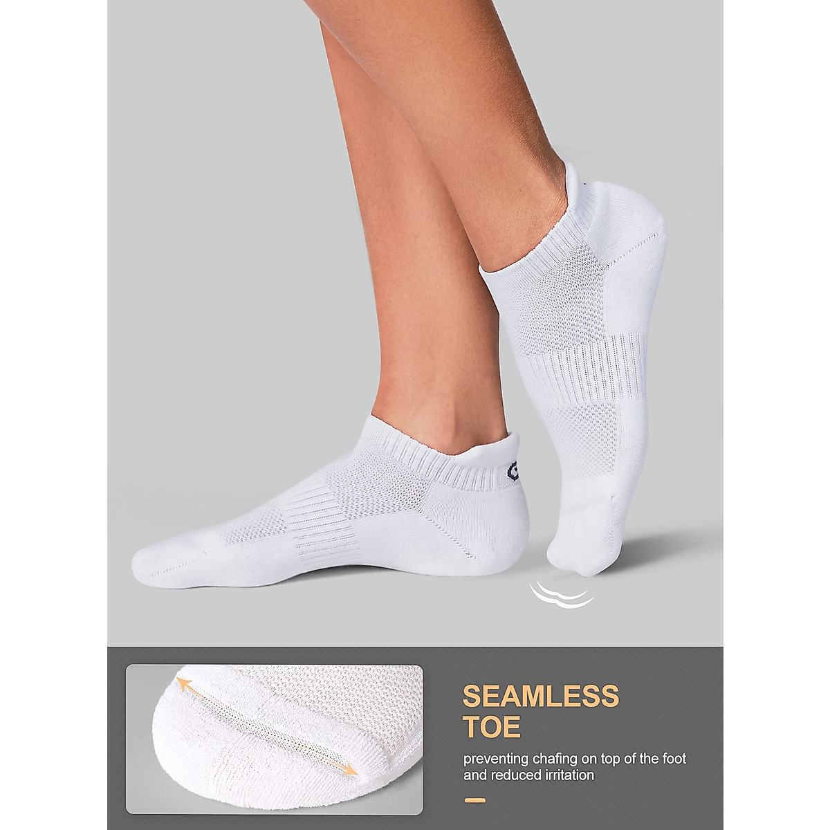 CS CELERSPORT Cushion No Show Tab Athletic Running Socks for Men and Women (6 Pairs),Small, White