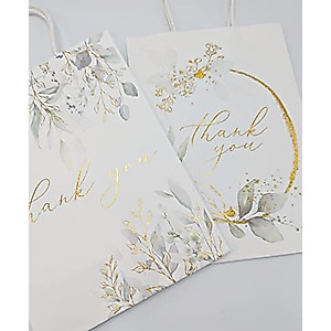 Created Flow Eucalyptus Wedding Thank You Gift Bags Small Size Guests Bridal Shower Bridesmaids Gift Bags Birthday Party Thank You Favors Bag Baby Shower Office Business Thank You Bags Bulk Merchandise White Handles Gold Foil Paper 16 Pack 4 Designs
