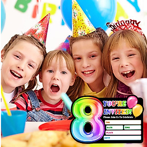Greatingreat Rainbow Holographic Ballon Invitations with Envelope for 8th Birthday Party Anniversary,Fun Party Invite for Girls Child,Set of 30,4x6 inches
