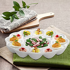 Hedume 2 Pack Deviled Egg Platter Tray, Ceramic 12-Cup Egg Dish, Egg Holder Container for Kitchen Refrigerator Countertop Display