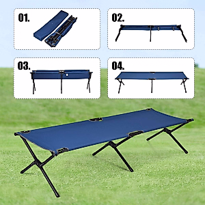 GYMAX Folding Camping Cot, Heavy Duty Portable Military Cot with Oxford Fabric, Foldable Camping Bed for Outdoor Camping Hunting Indoor Office Nap (Blue)