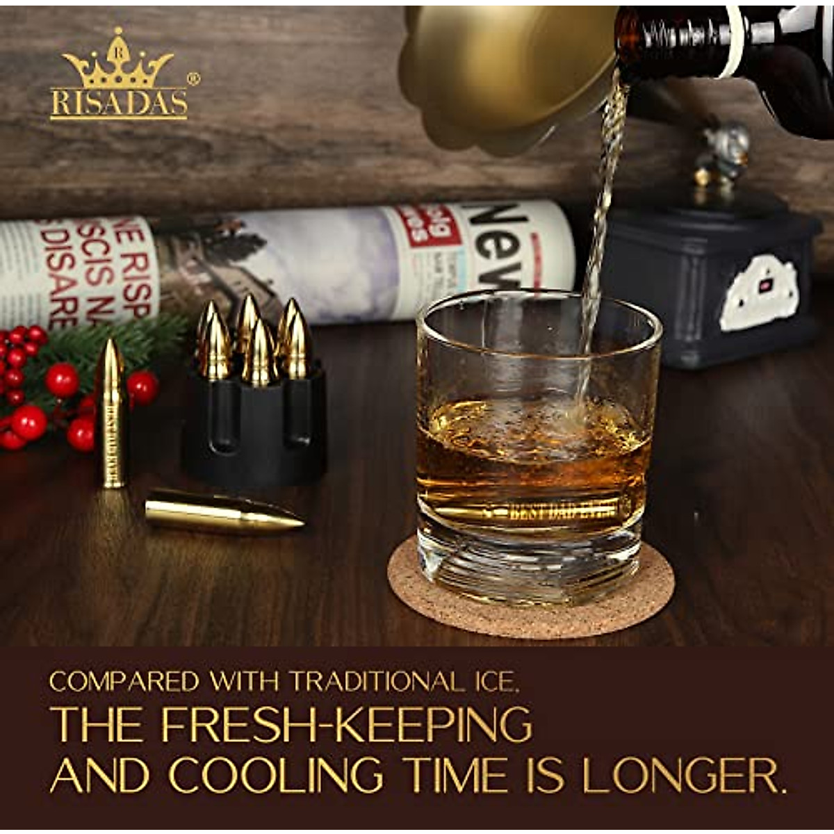 Fathers Day Dad Gifts - Gifts for Dad, Fathers Day Unique Gift Ideas, Best DAD Ever Gifts, Whiskey Stones Gold, Fathers Day Birthday Gifts from Daughter, Son, Fathers Day Presents