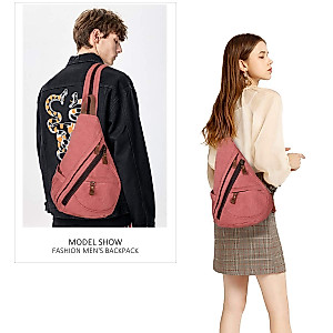 KL928 Canvas Sling Bag - Small Crossbody Backpack Shoulder Casual Daypack Rucksack for Men Women