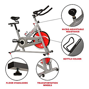 Sunny Health & Fitness Spin Bike Indoor Cycling Exercise Spinning Bike, silver (SF-B1001S)
