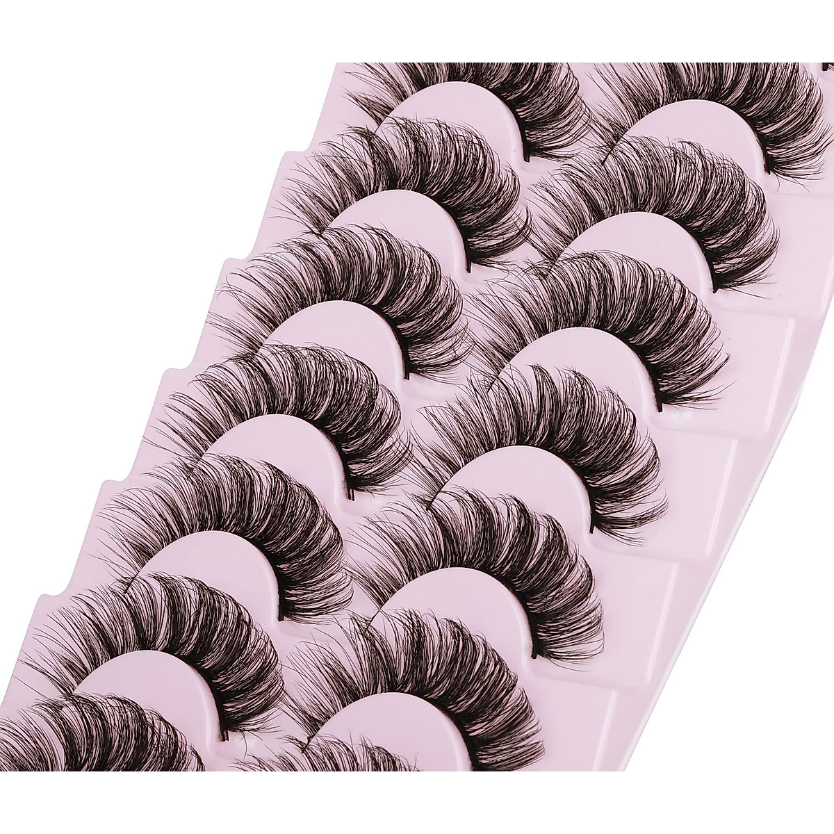 False Eyelashes Fluffy Mink Lashes Natural Wispy Medium Volume Eye Lashes 16MM C Curl Strip Lashes Extensions 8 Pairs Pack by Yawamica