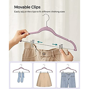 SONGMICS 30-Pack Pants Hangers and 50-Pack Clothes Hangers Bundle, Velvet Hangers with Adjustable Clips and Swivel Hooks, Space-Saving, Pale Purple and Pale Green UCRF012GP30 and UCRF021GR50
